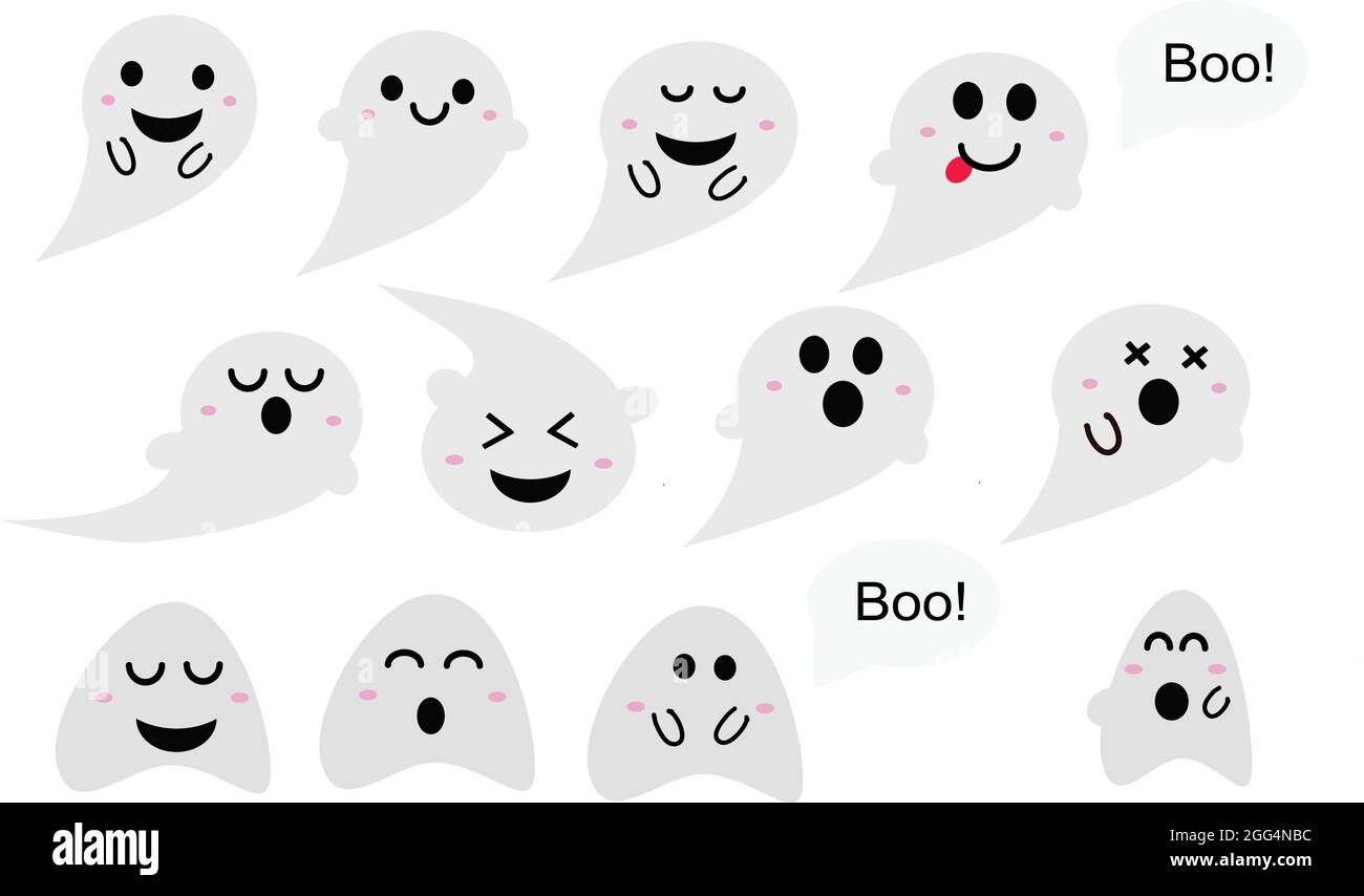 Collection set face evil ghost monster demon icon emotion cartoon boo ...