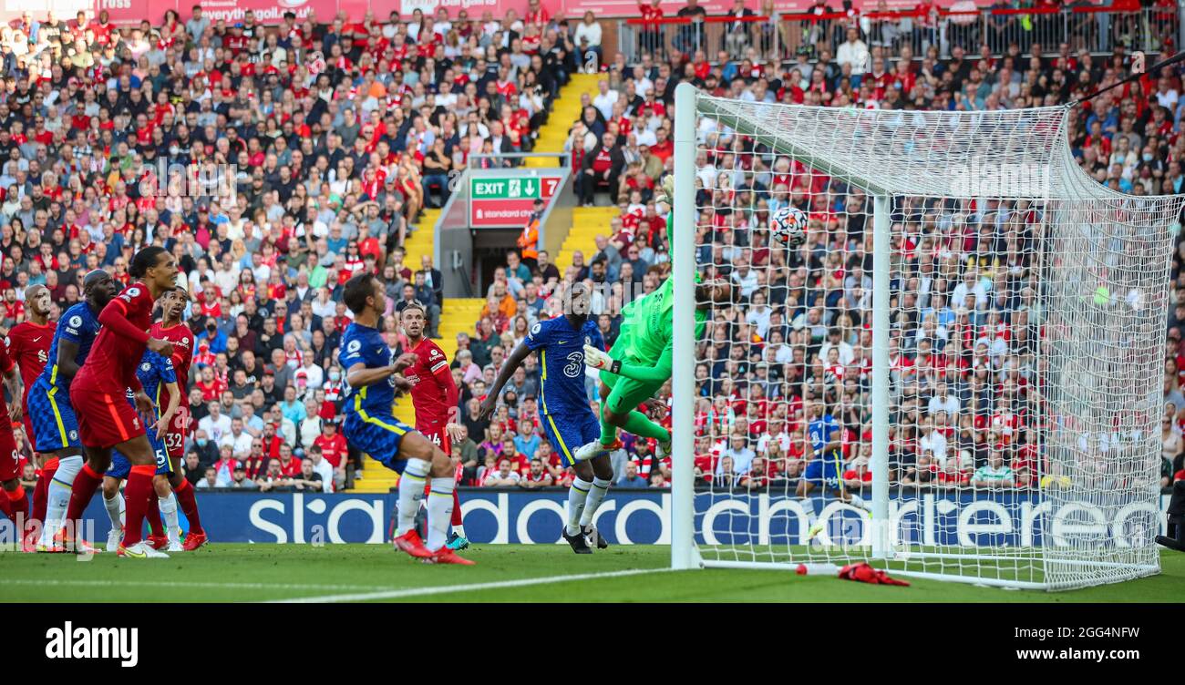 Liverpool. 29th Aug, 2021. Liverpool's goalkeeper Alisson Becker (1st R ...