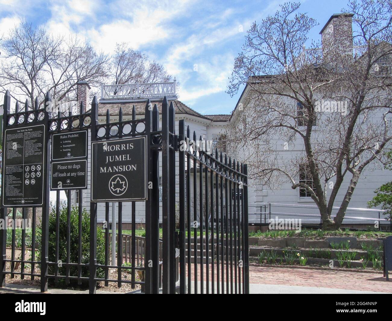 Signs welcome visitors to the Morris–Jumel Mansion (1765). The oldest ...