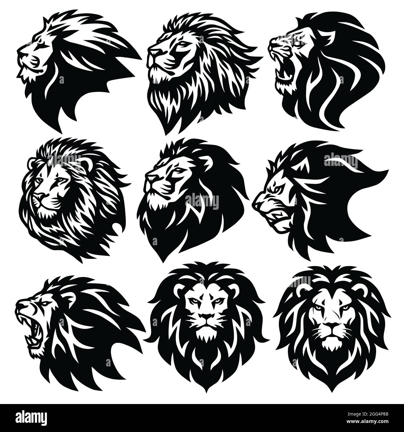 Lion Logo Set Premium Mascot Design Collection. Vector Art Illustration ...