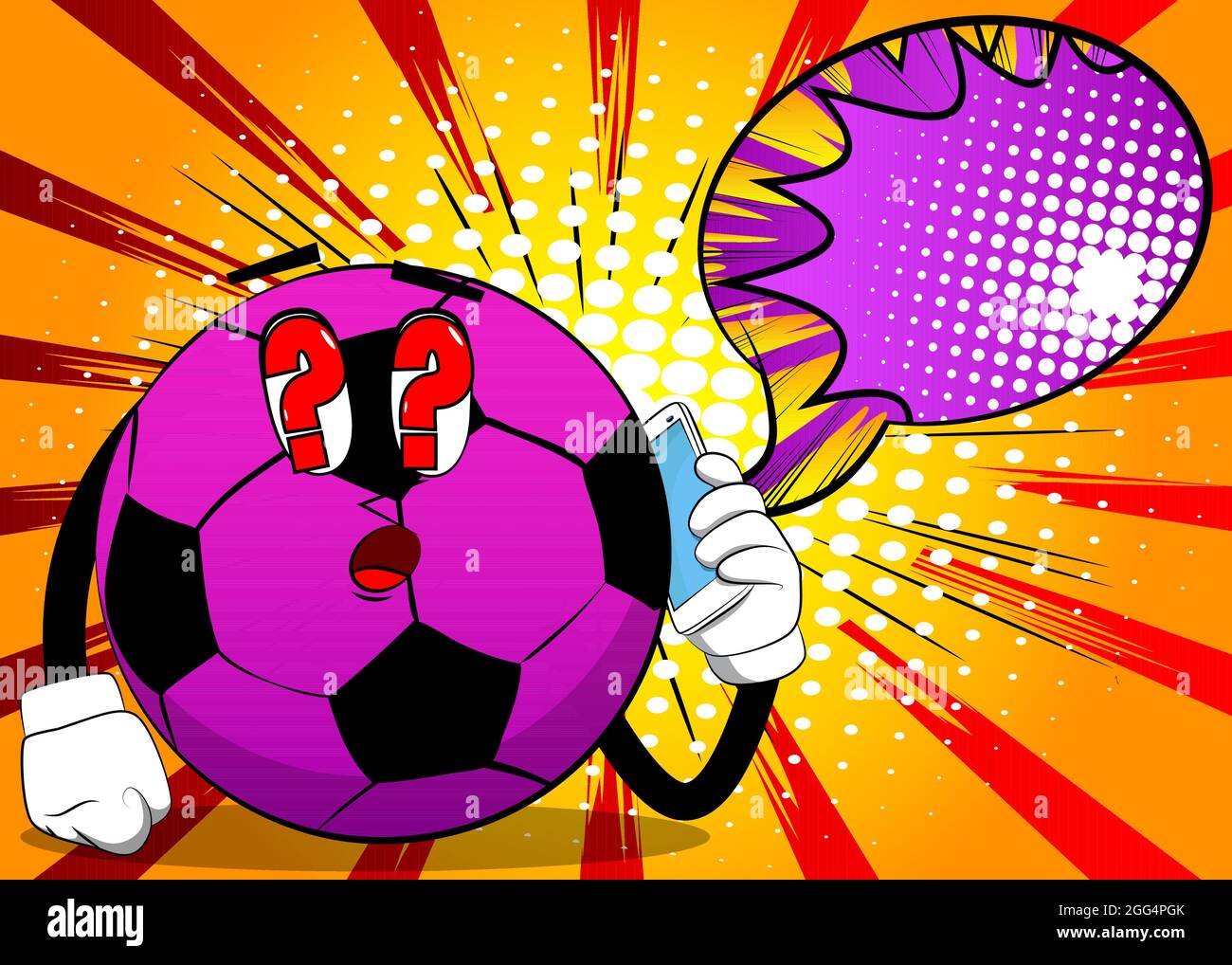 Soccer ball talking on cell phone. Traditional football ball as a ...