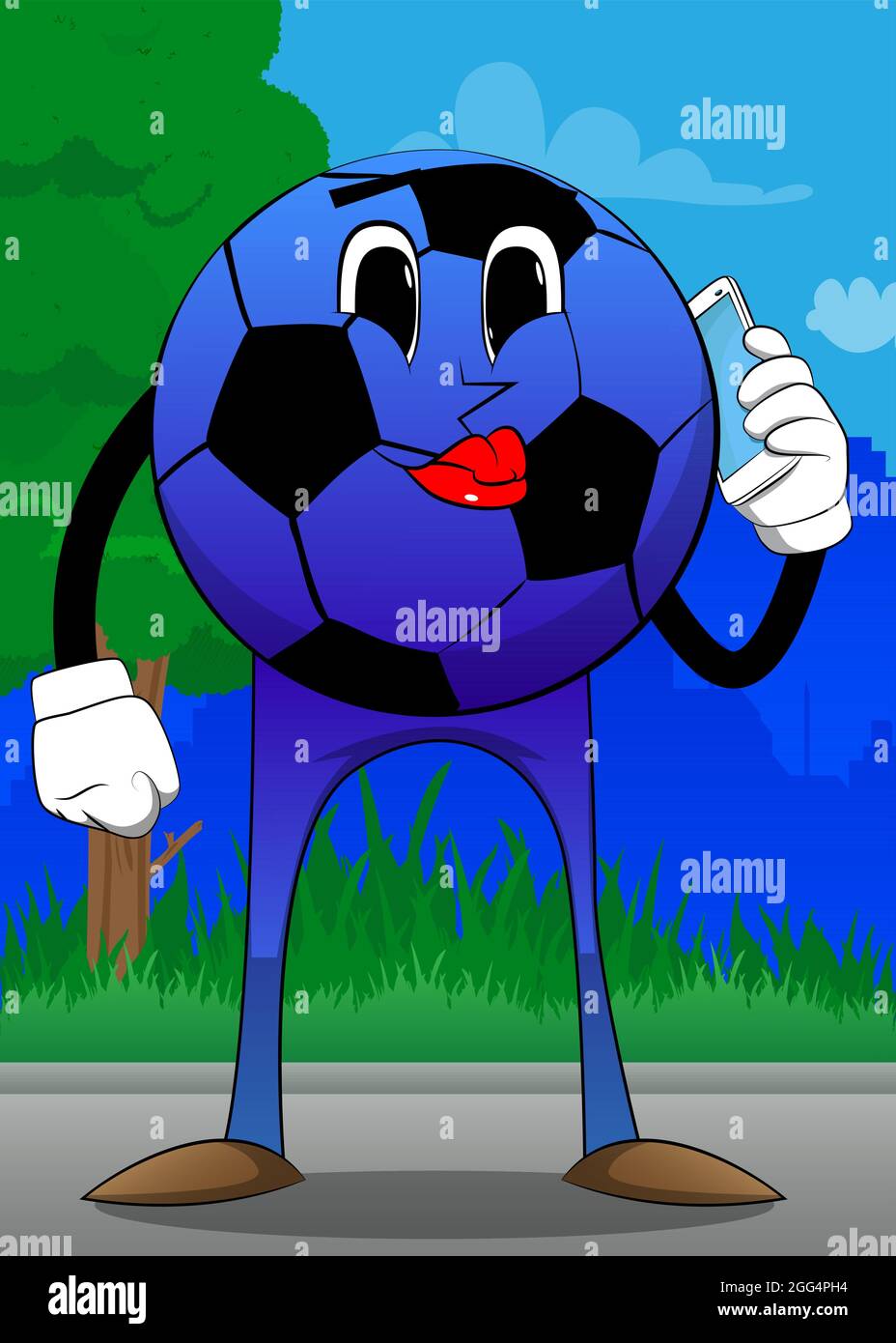 Soccer ball talking on cell phone. Traditional football ball as a ...