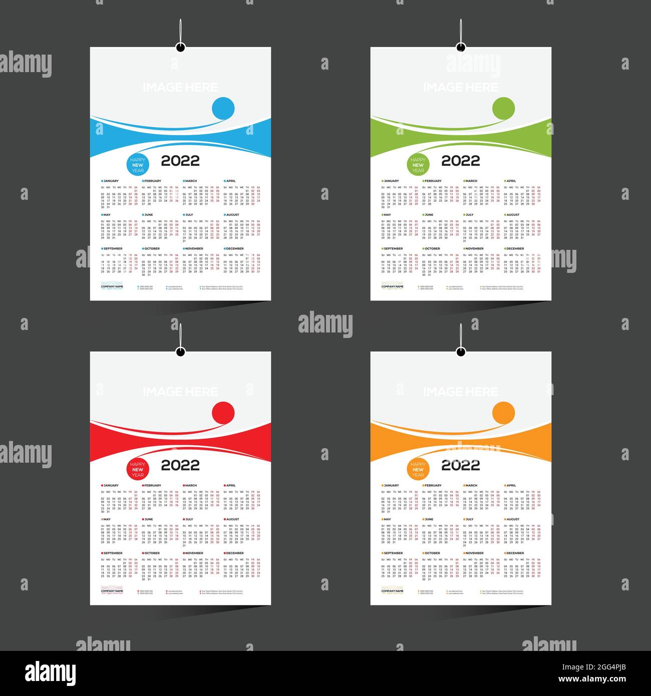 12 month 4 color vector 2022 vector calendar design Stock Vector Image ...