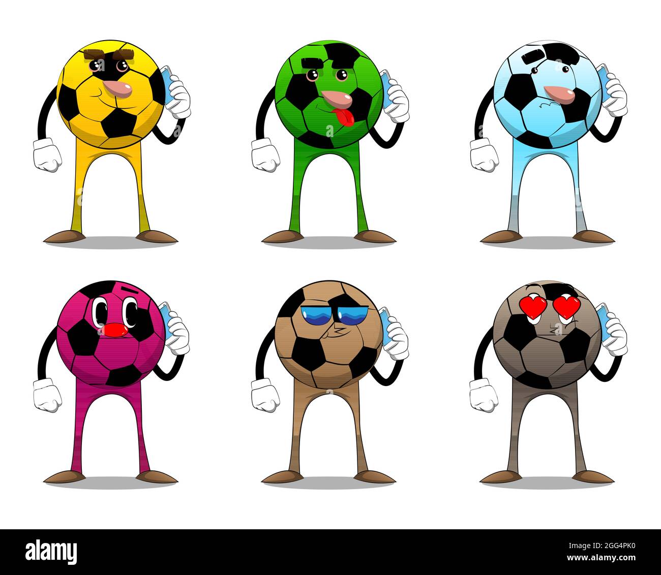 Soccer ball talking on cell phone. Traditional football ball as a ...