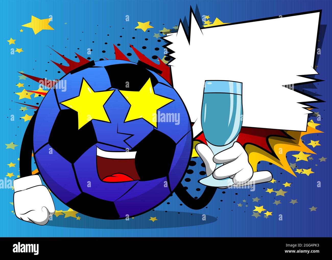 Soccer ball with a glass of water. Traditional football ball as a ...