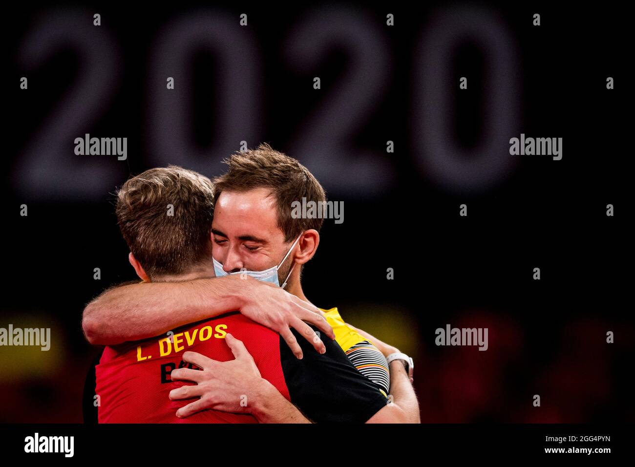 Belgian table tennis player Laurens Devos and Carlo Agnello celebrates ...
