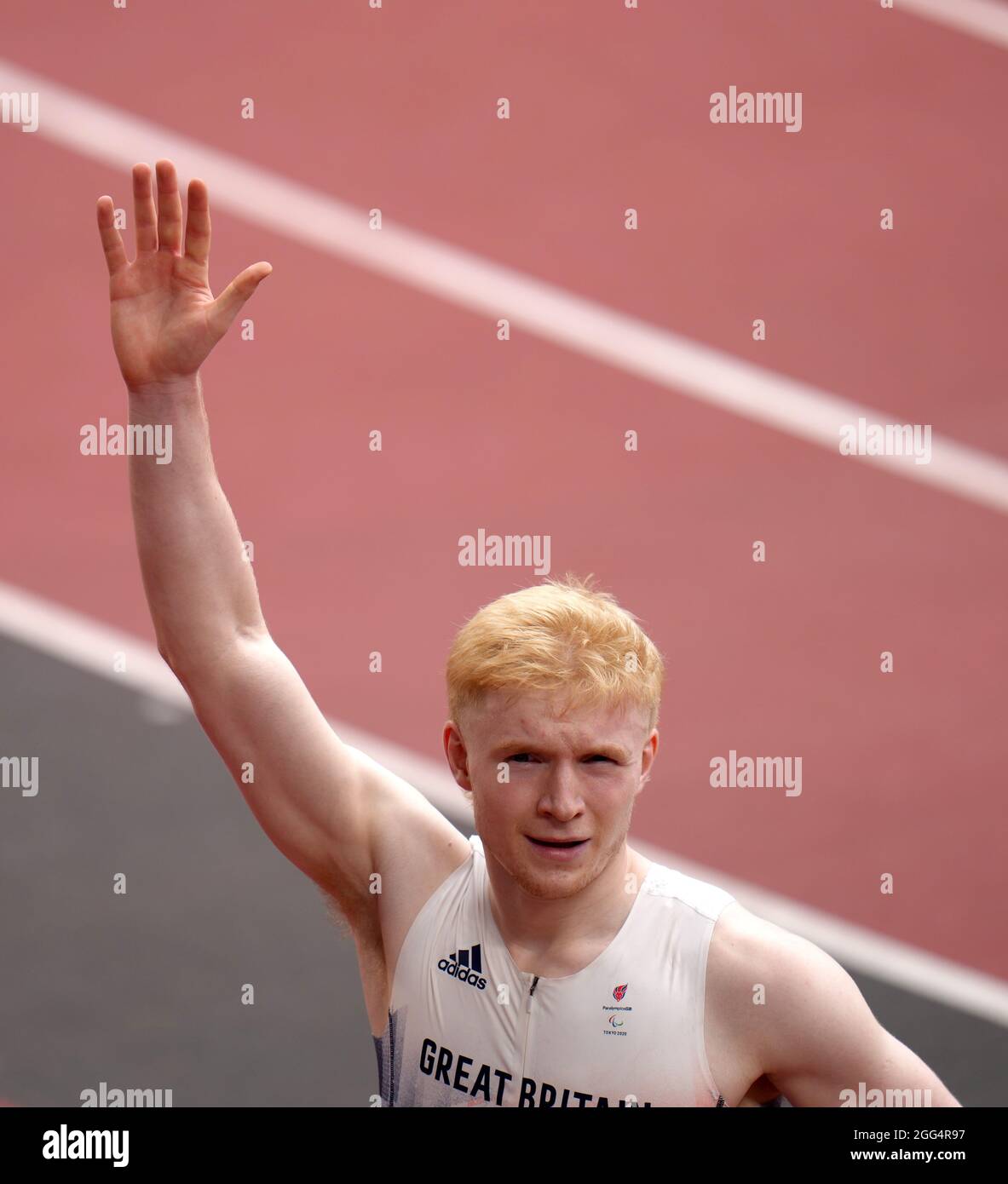 Great Britain's Zak Skinner gestures after competing in the Men's 100 ...