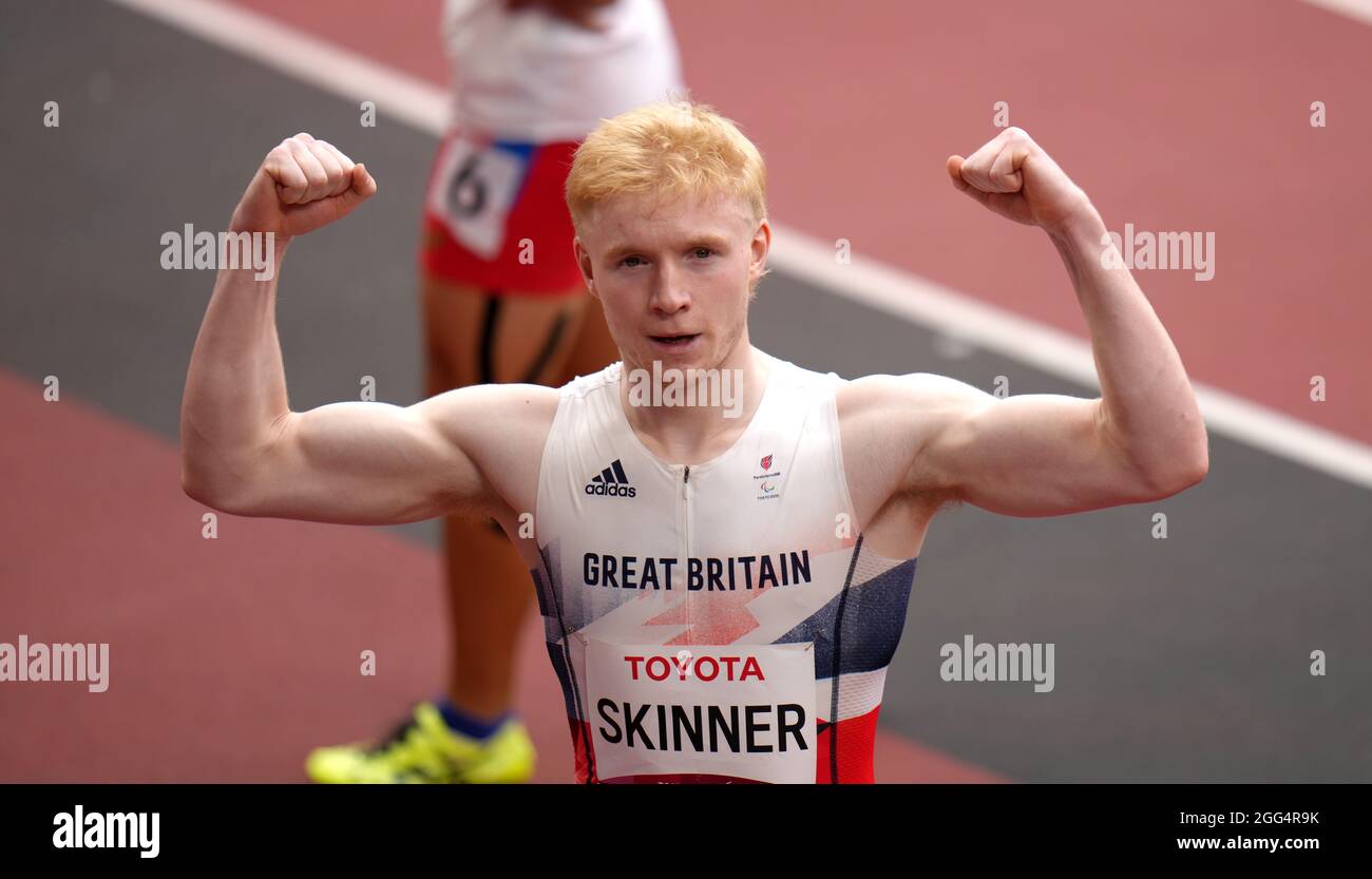 Great Britain's Zak Skinner gestures after competing in the Men's 100 ...