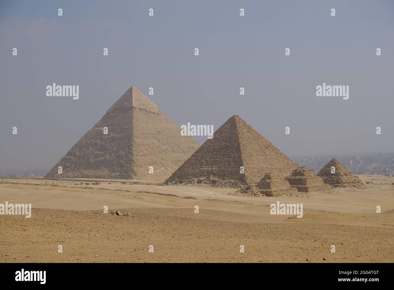 Egypt Cairo - The three main pyramids at Giza and subsidiary pyramids ...
