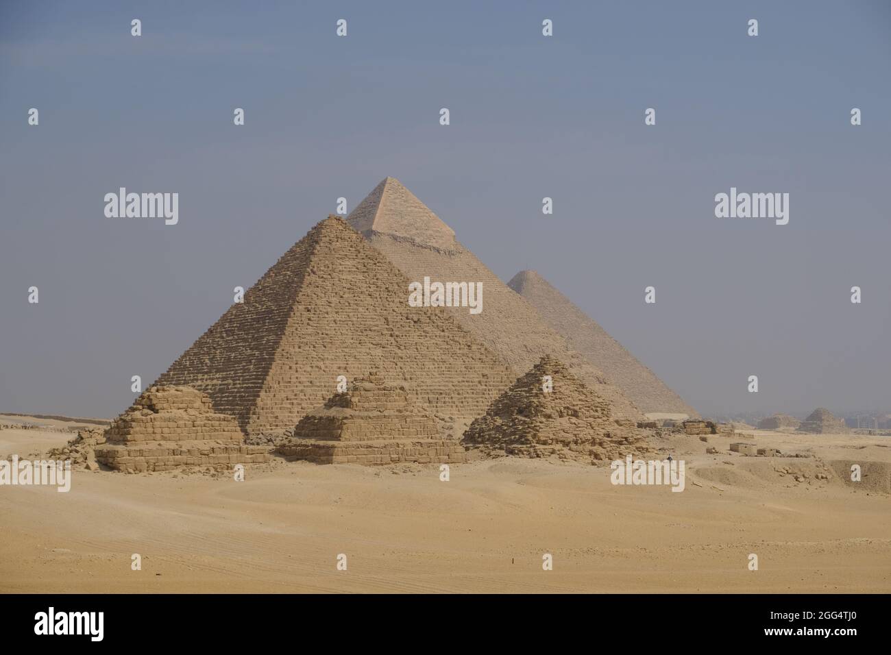 Egypt Cairo - The three main pyramids at Giza and subsidiary pyramids ...