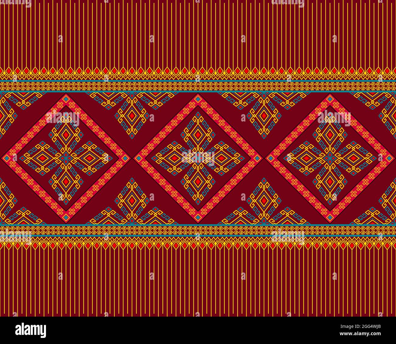 Yellow Green Native or Tribe Seamless Pattern on Red Background in ...