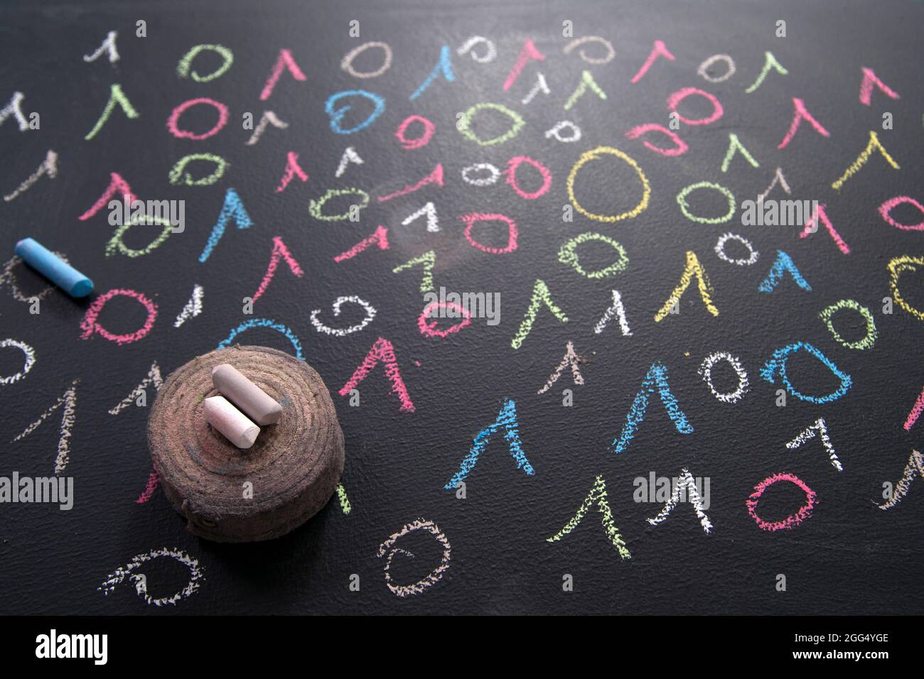 Graphic Representation With Chalk On Blackboard Colorful Binary Code