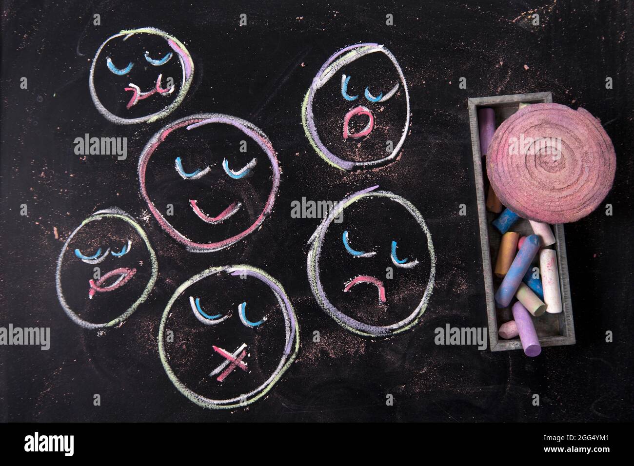 Graphical drawn with chalk on the blackboard of the family with ...