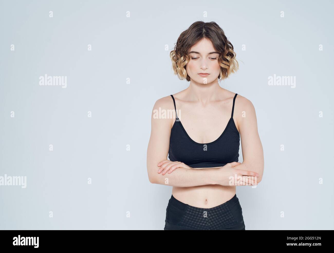 woman gymnast workout stretch isolated background Stock Photo - Alamy