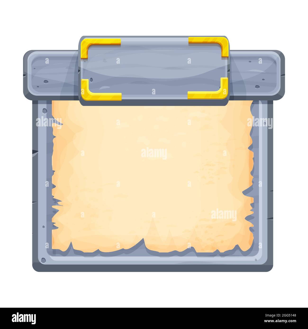 Frame with stone and parchment in cartoon style isolated on white ...