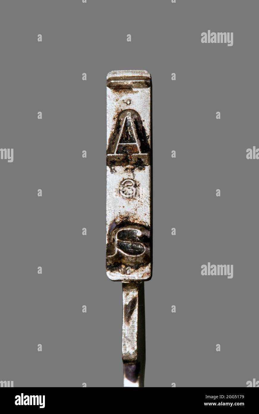 Macro of a old typywriter hammer Letter A Stock Photo - Alamy