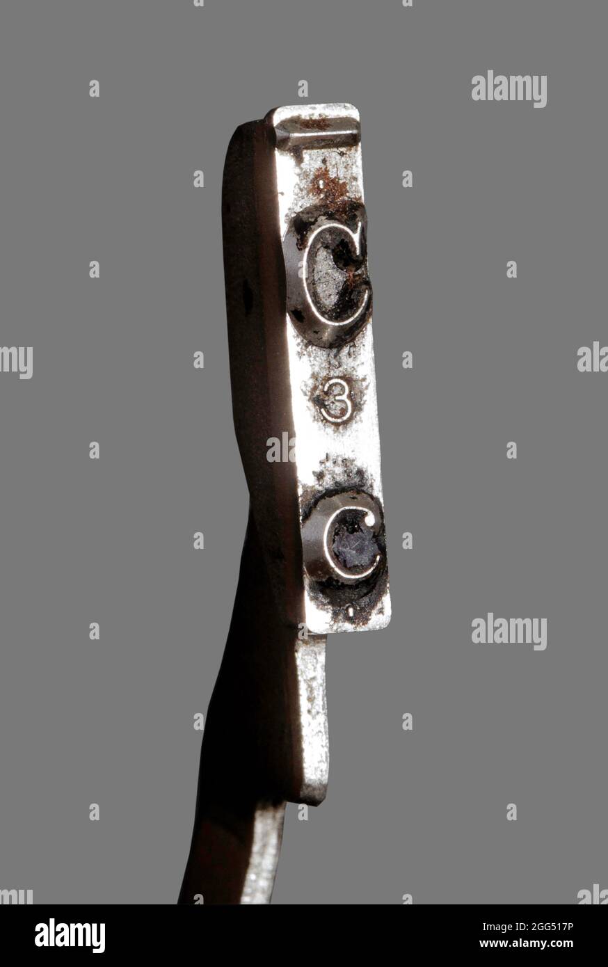 Macro of a old typywriter hammer Letter C Stock Photo - Alamy