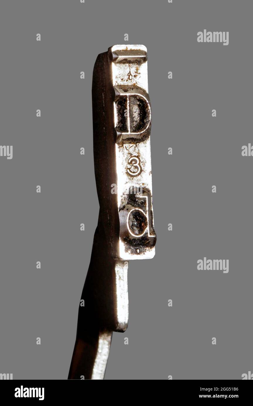 Macro of a old typywriter hammer Letter D Stock Photo - Alamy
