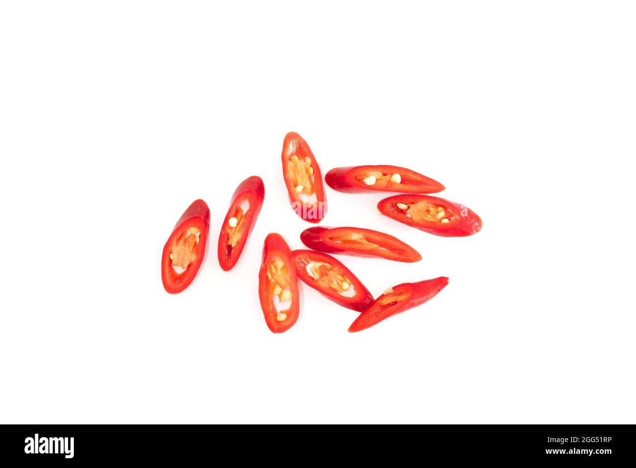 Slice red chilli pepper pieces ripe isolated on white background Stock ...