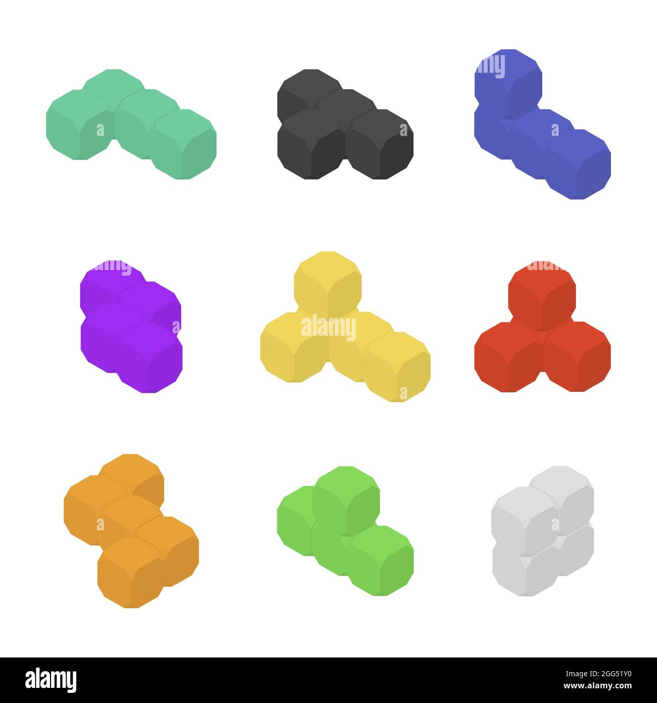 Children game cubes in different colors. Flat 3D isometric style ...