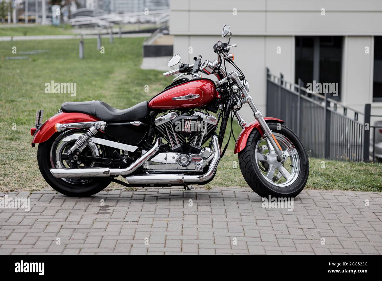 Minsk, Belarus, August 2021 - Harley Davidson Motorcycle in parking ...