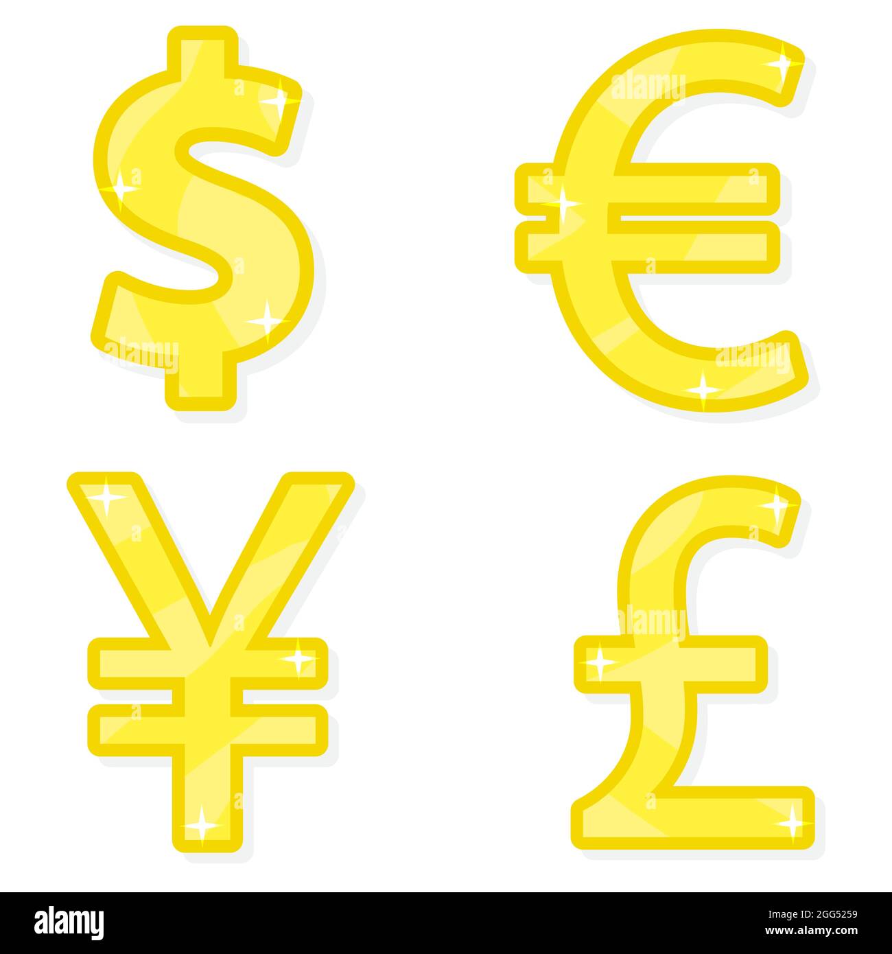 World currency set of golden symbols dollar, yen, euro, pound vector ...