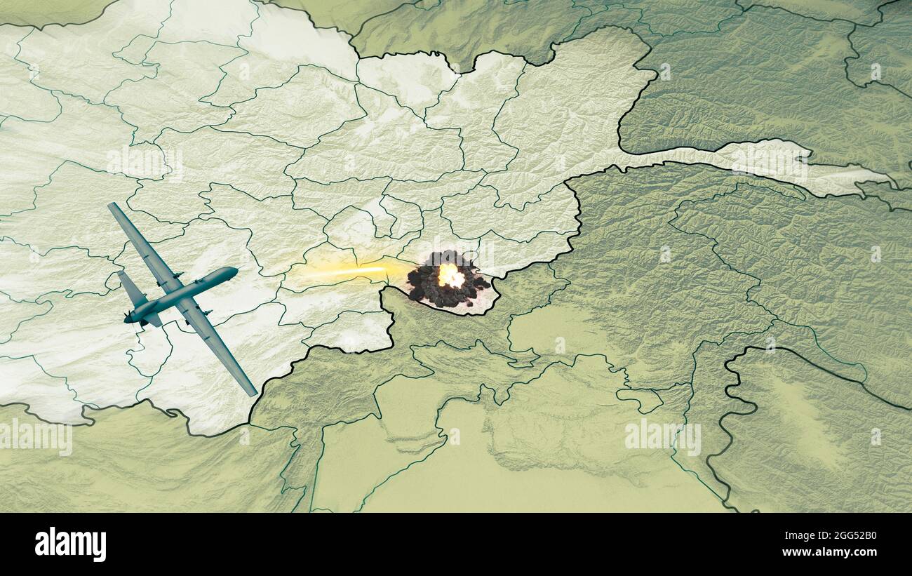 American military drone attack in Afghanistan. Explosion of a missile ...