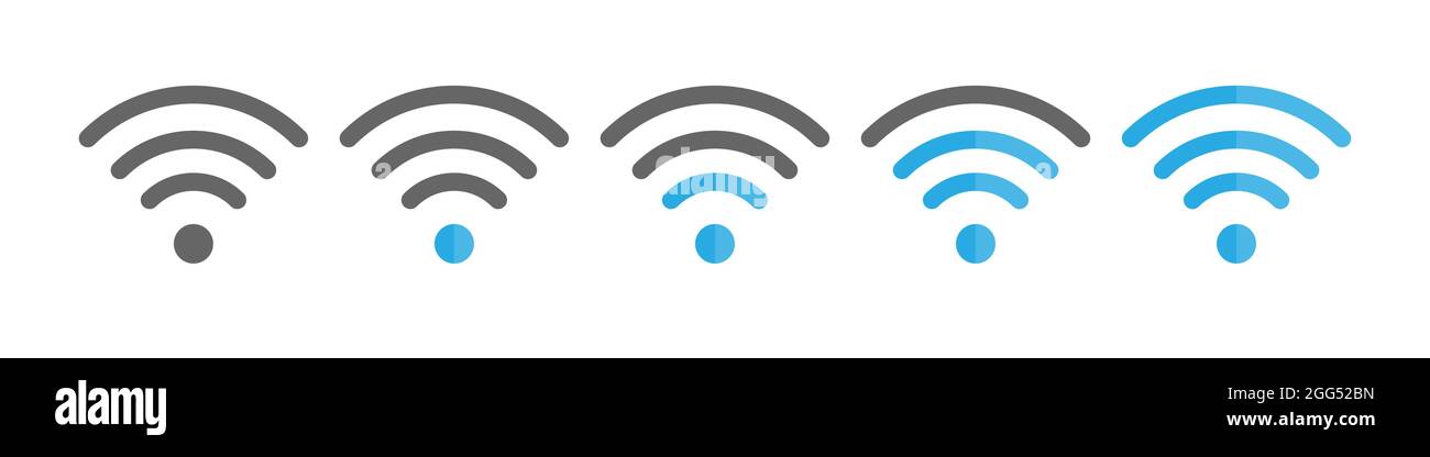 set of Wi-Fi icons. The Wi-Fi signal strength icon. Blue color, flat ...