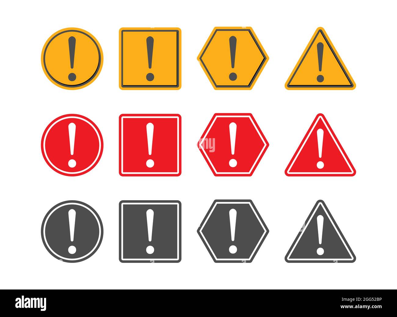 set of signs with a warning about danger. A sign of attention. Flat ...