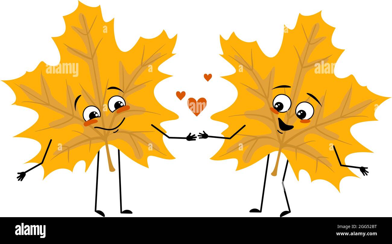 Maple leaf character with love emotions, smile face, arms and legs ...