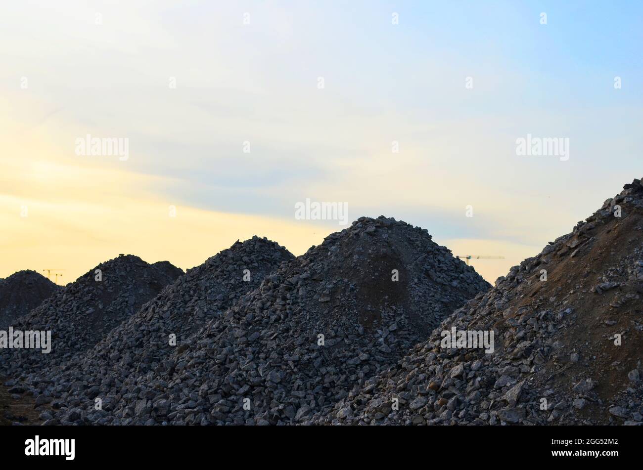 Concrete after crushing for recycling. Reuse crushed concrete rubble ...