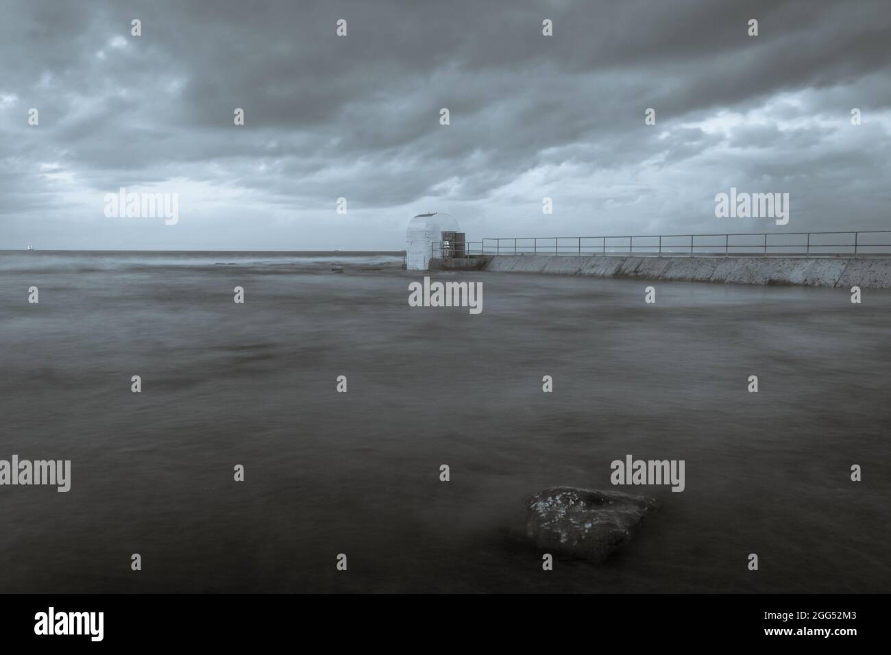 Merewether Ocean Baths Pump House - Black and White on a cloudy morning ...