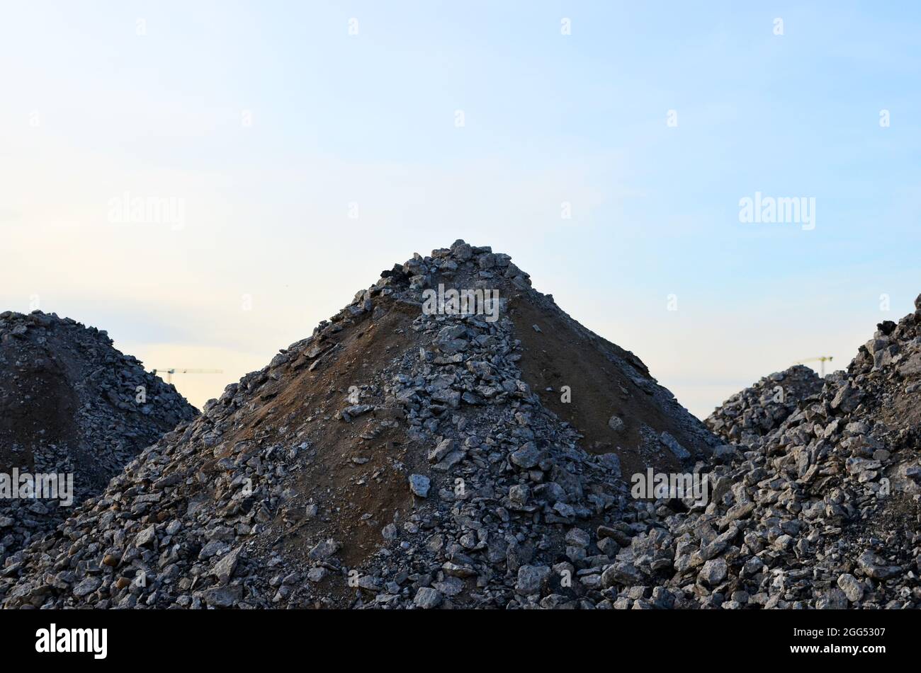 Concrete after crushing for recycling. Reuse crushed concrete rubble ...