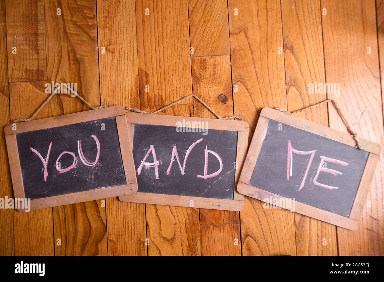 Graphic representation of the word, you and me, written with chalk on ...
