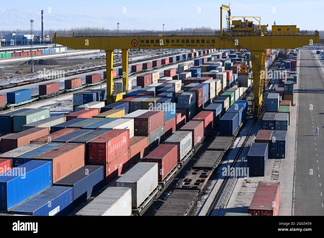 Urumqi. 6th Feb, 2021. Containers are seen at the Horgos Port in ...