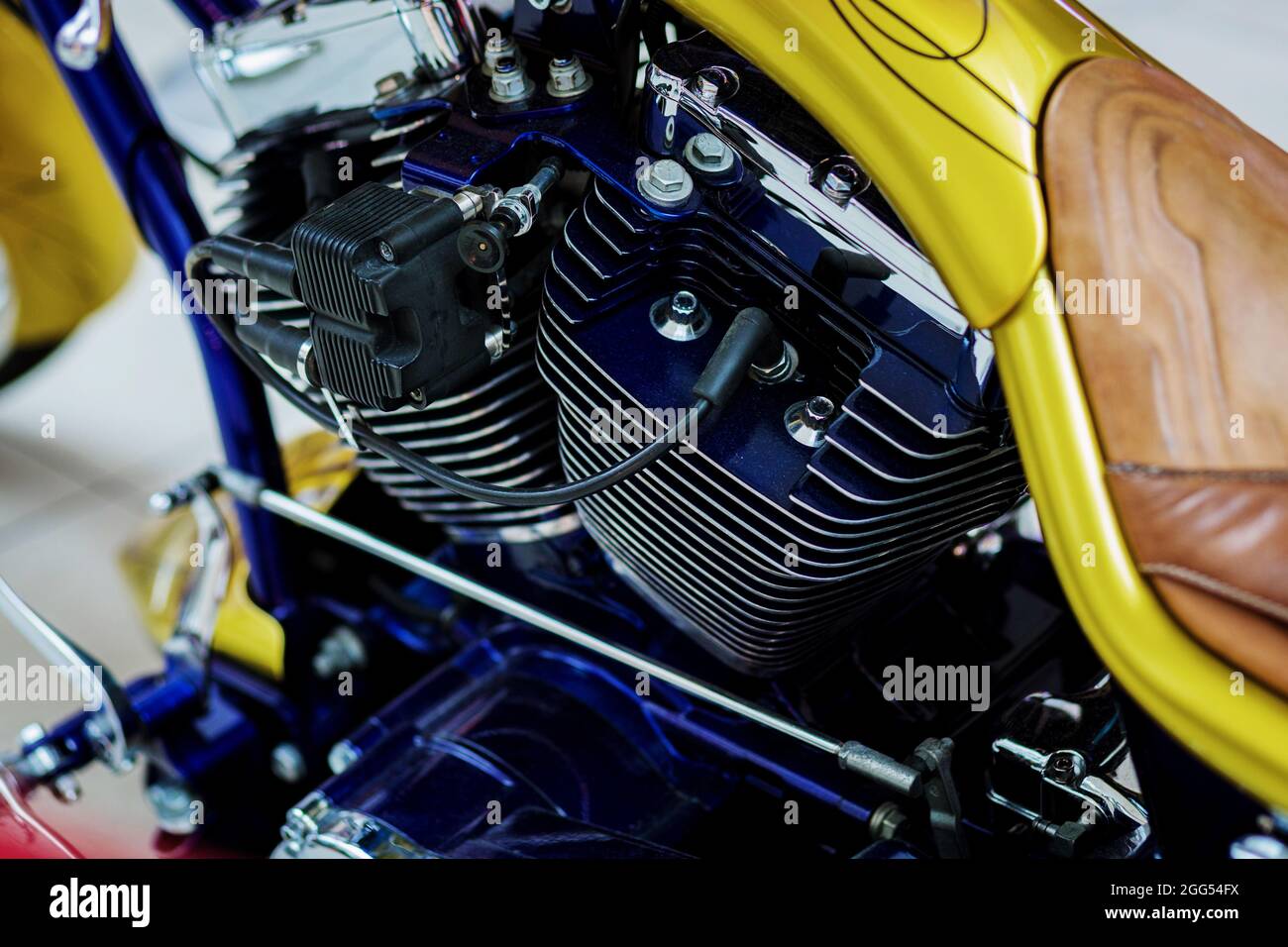 Motor bike detail - Engine block. custom motorcycle Stock Photo - Alamy