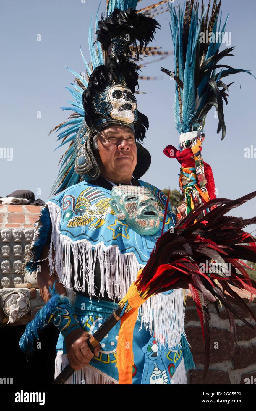TEOTIHUACAN, MEXICO - AUGUST 26: A man poses dressed as aztec warrior ...