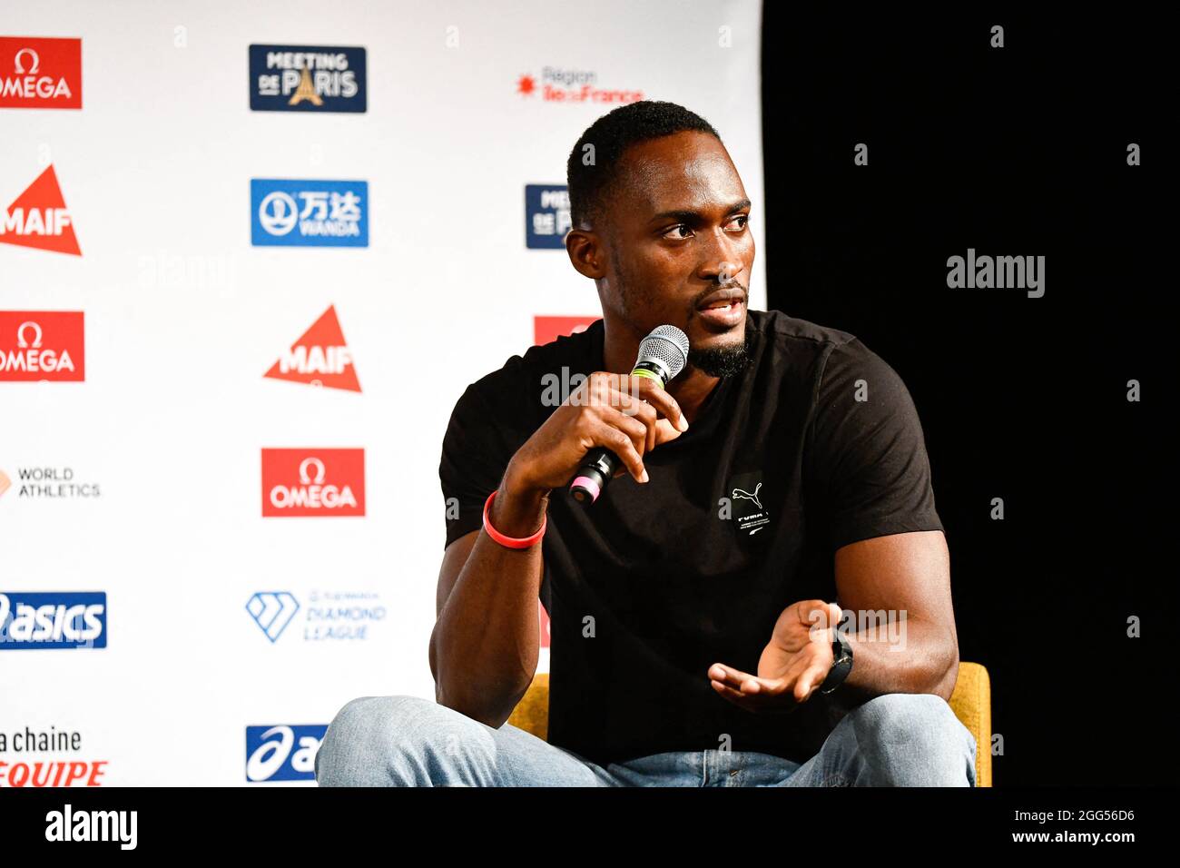 Hansle Parchment (Men's 110m Hurdles) of Jamaica attends the press ...