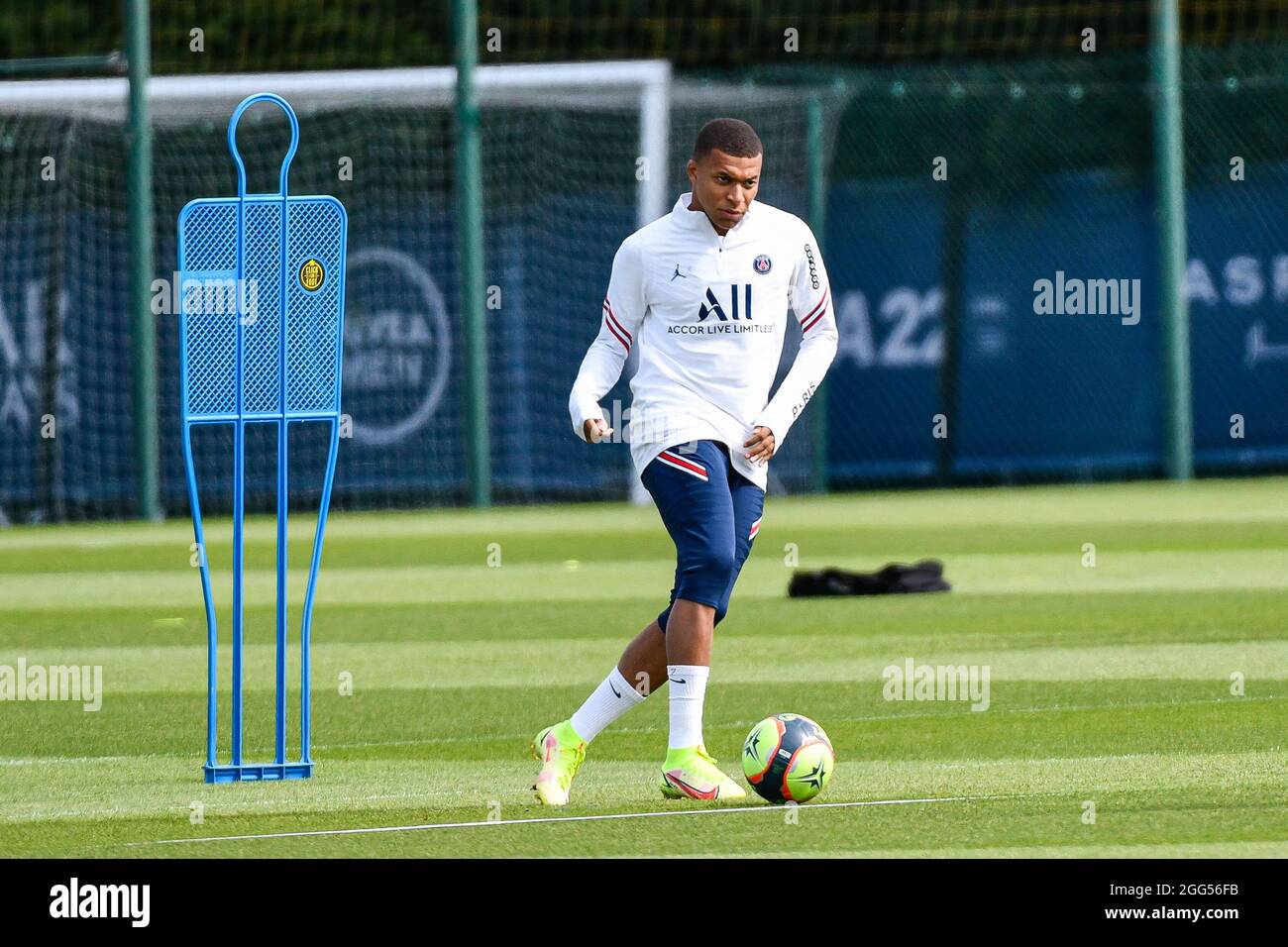 Kylian Mbappe of PSG during a training session at the Camp des Loges ...