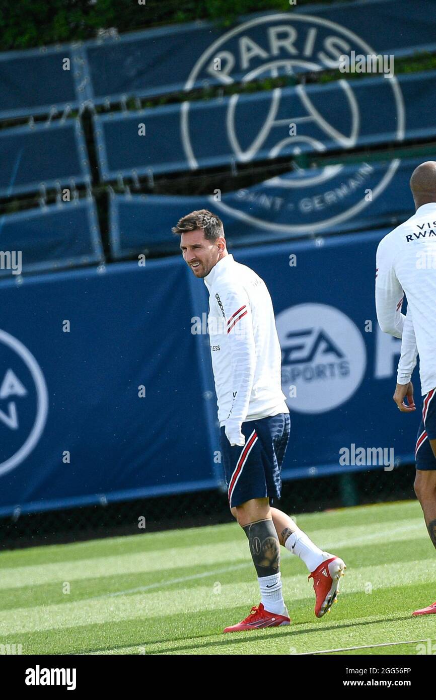 Lionel Messi of PSG during a training session at the Camp des Loges ...