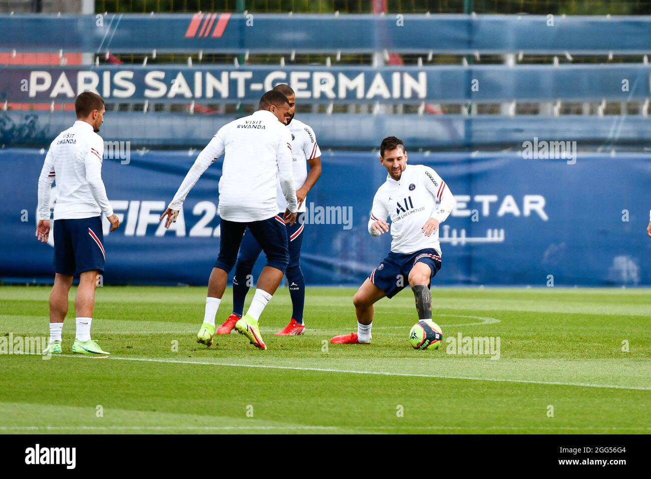 Lionel Messi of PSG during a training session at the Camp des Loges ...
