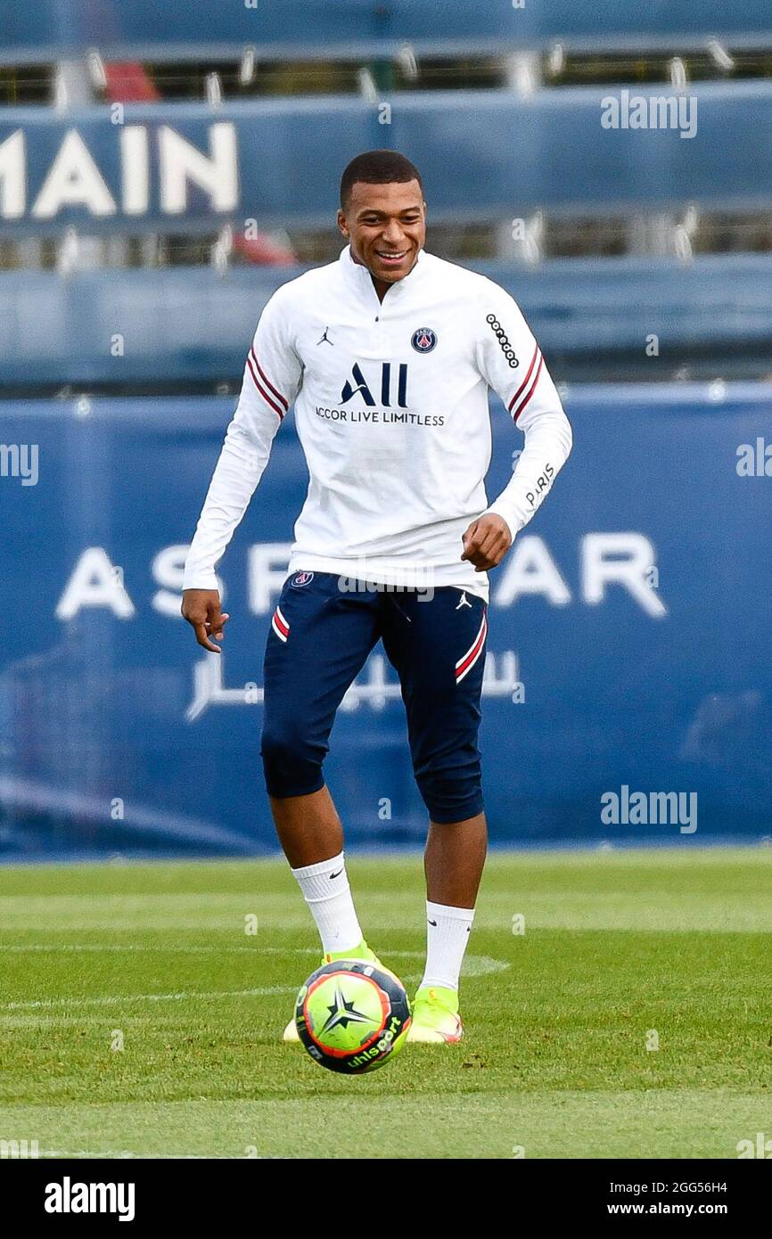 Kylian Mbappe of PSG during a training session at the Camp des Loges ...