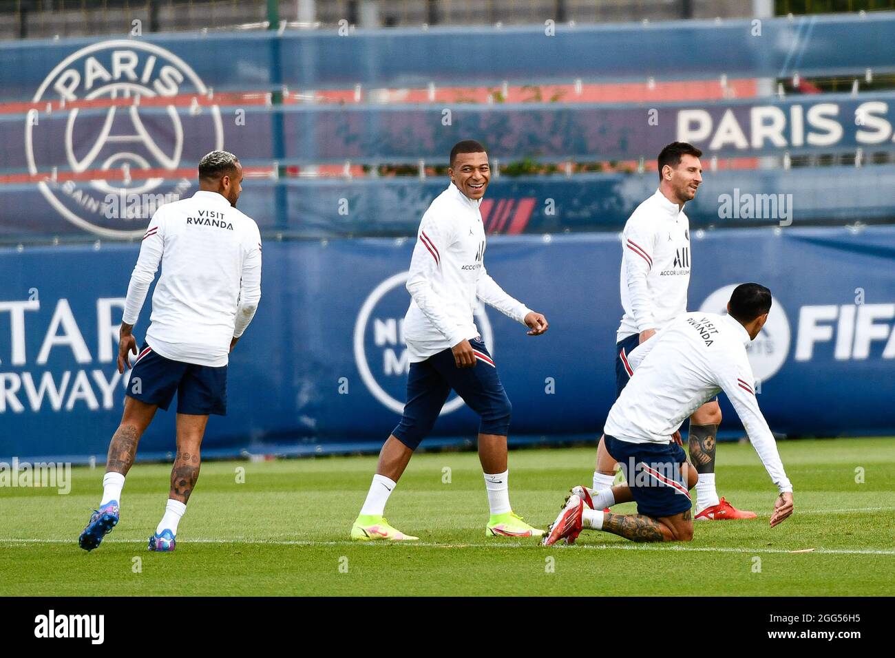 Kylian Mbappe of PSG during a training session at the Camp des Loges ...
