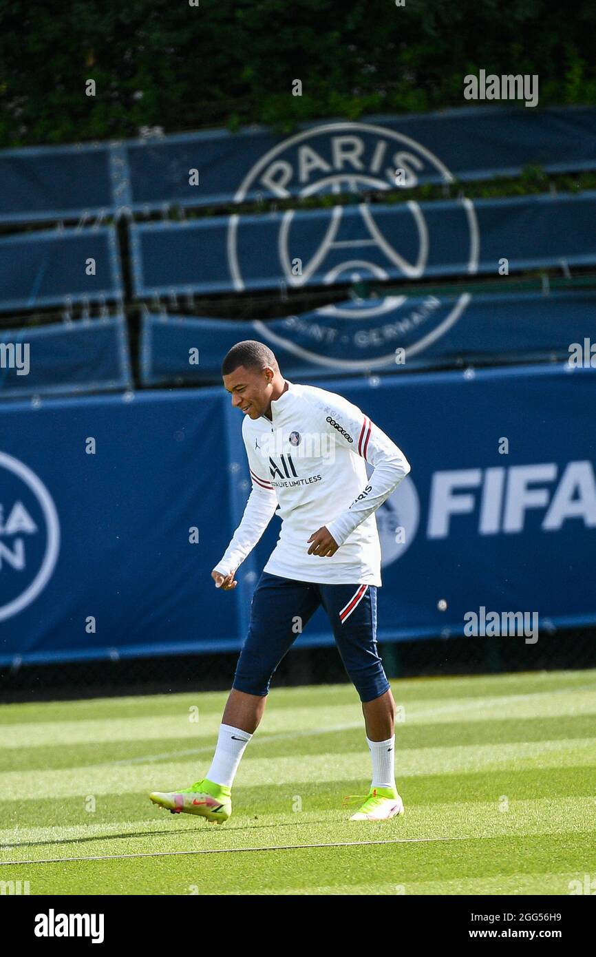 Kylian Mbappe of PSG during a training session at the Camp des Loges ...