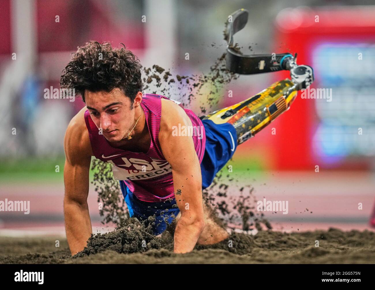 August 28, 2021: Ezra Frech from USA at long jump during athletics at ...