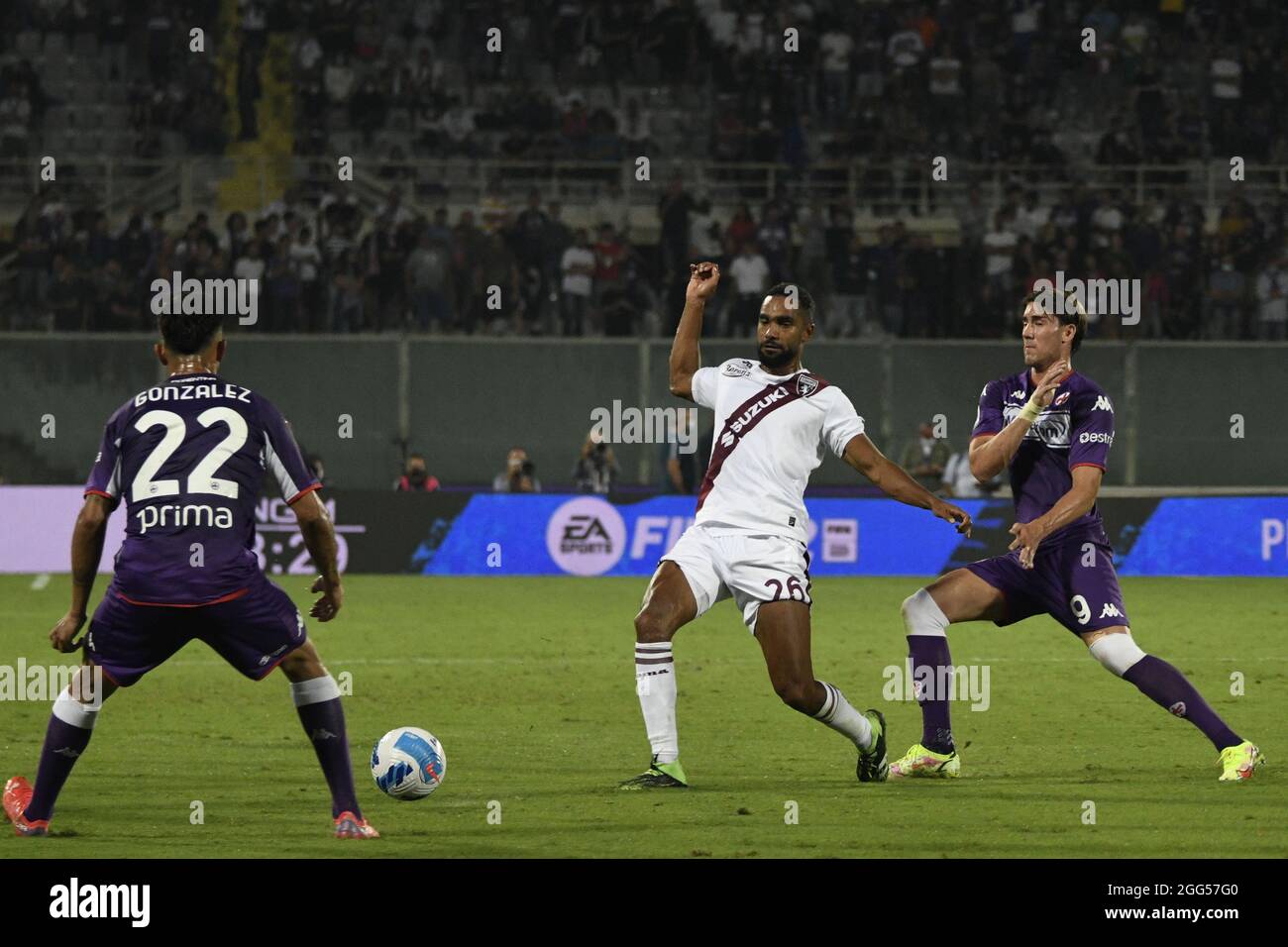 Nicolas Gonzalez (Fiorentina)Koffi Djidji (Torino)Dusan Vlahovic (Fiorentina) during the Italian ...