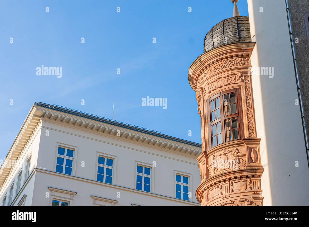 classical urban architecture in Leipzig, Germany. Street corner with ...