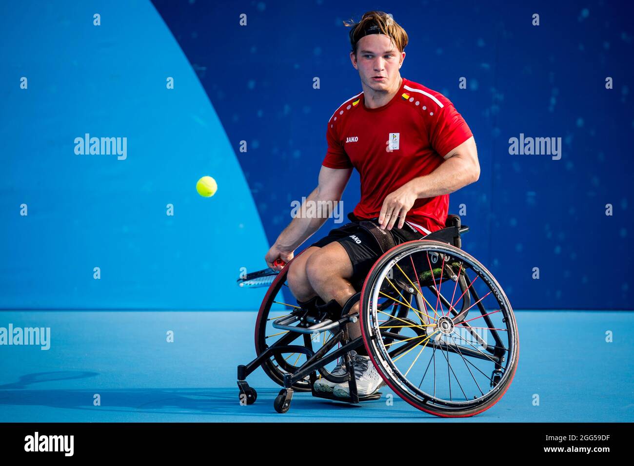 Paralympic wheelchair tennis player Jef Vandorpe pictured in action ...