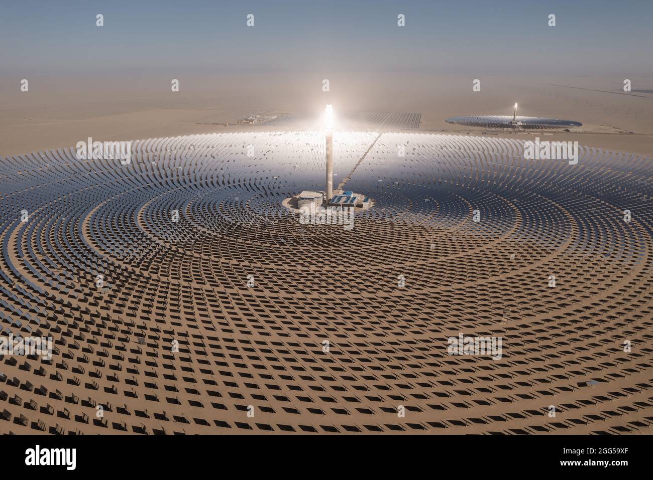 Photovoltaic power generation, solar Thermal Power Station. Shot in ...