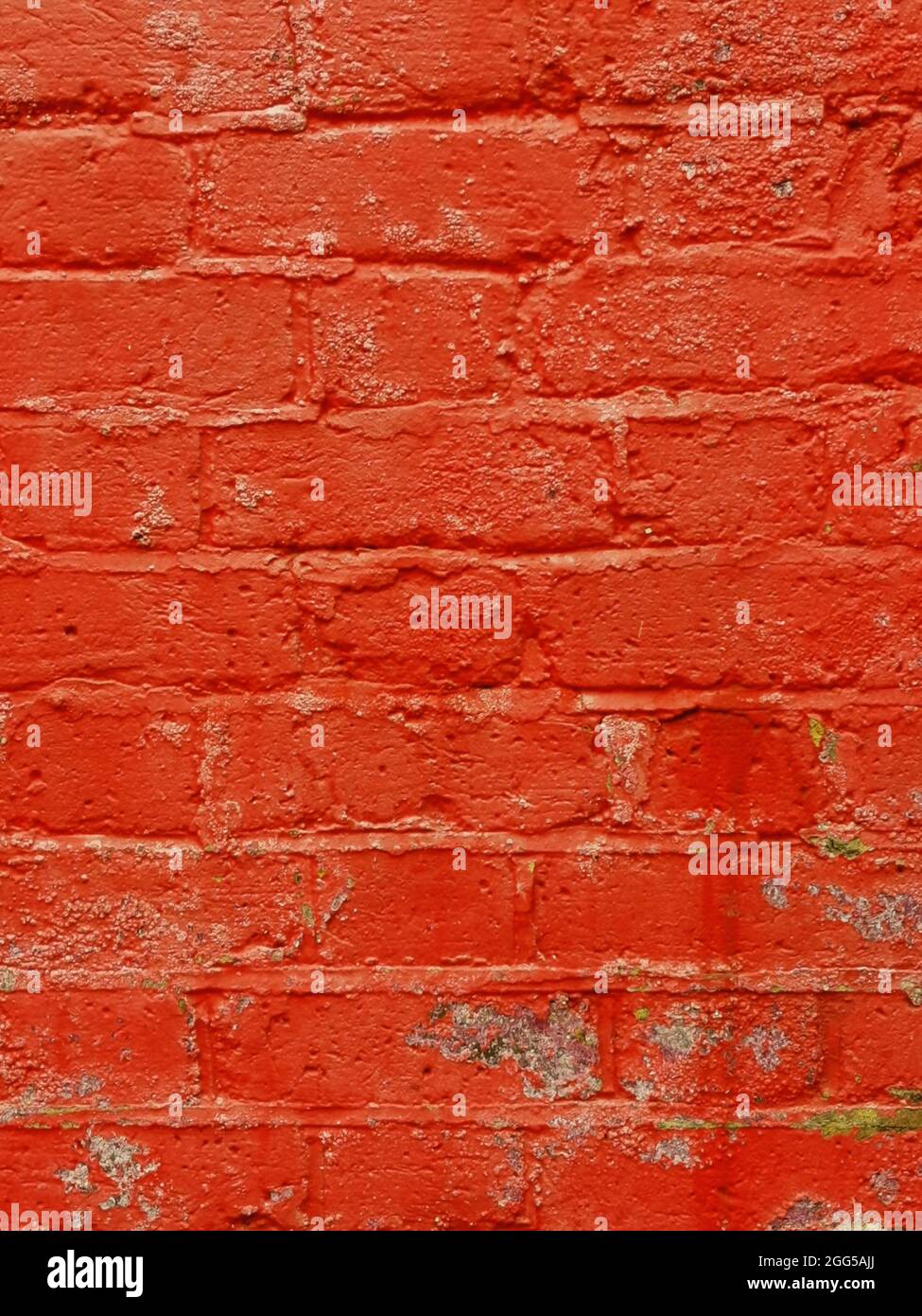 Vertical weathered painted coarse red brick background with copy space ...